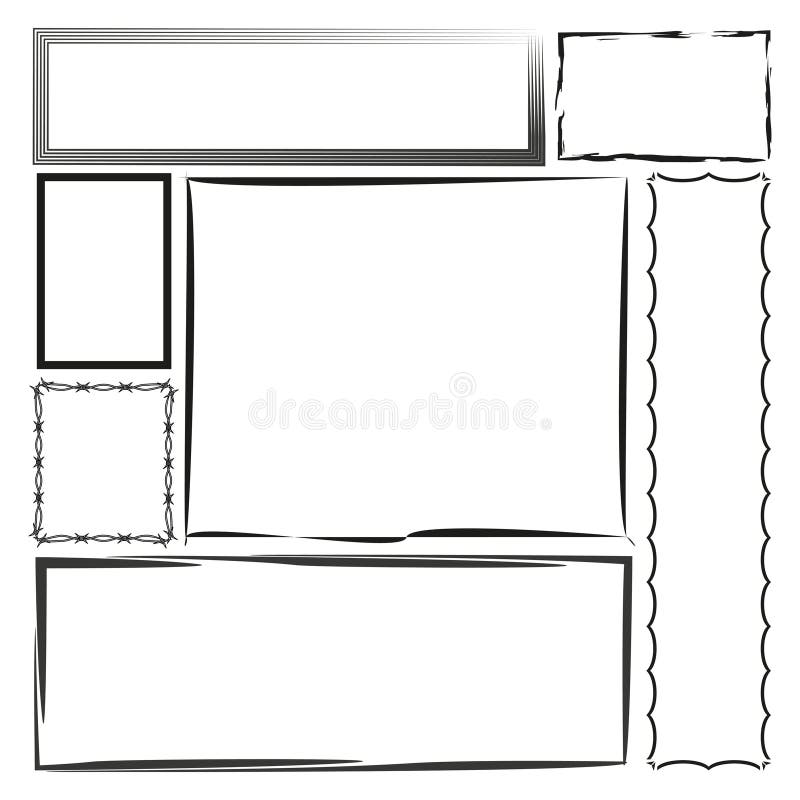 Various Decorative Frames. Black and White Outlines. Simple Vector ...