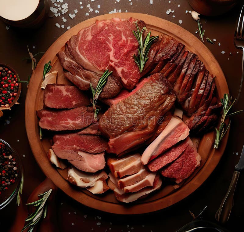 Various Delicious Grilled Meat Top View Shot Stock Illustration ...