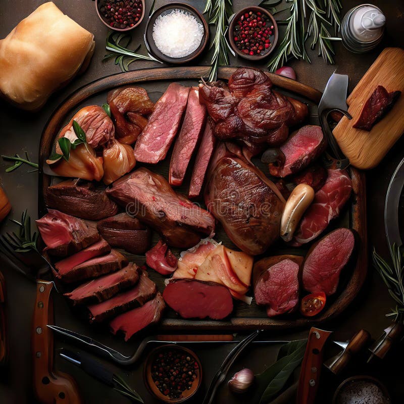 Various Delicious Grilled Meat Top View Shot Stock Illustration ...