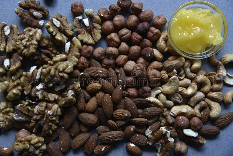 Various Delicious Nuts on the Playground. Nut Mixture As a Delicious ...