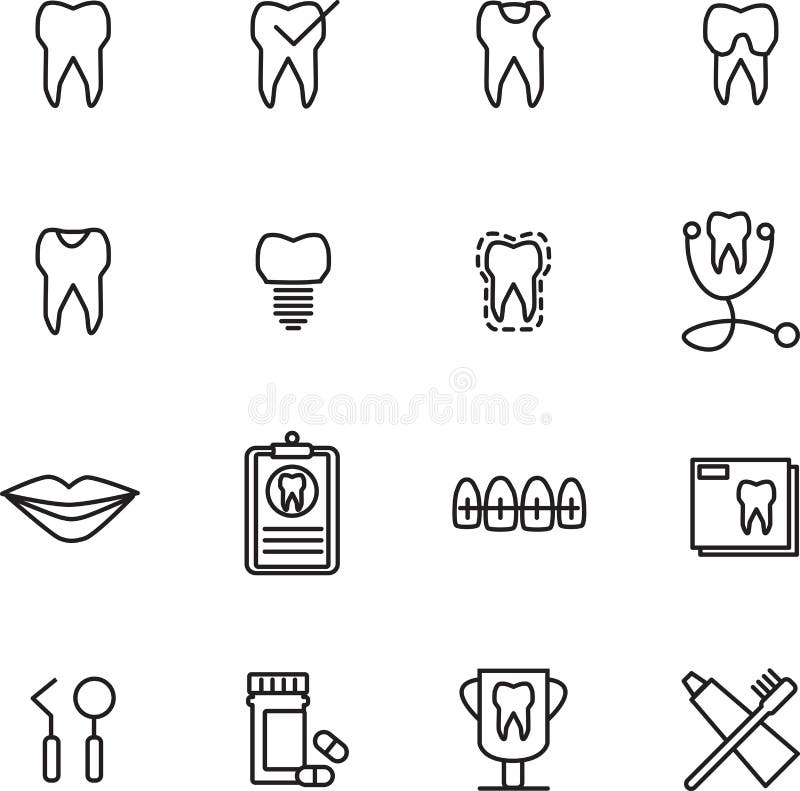 Various Dental Vector Icons Stock Vector - Illustration of glass ...