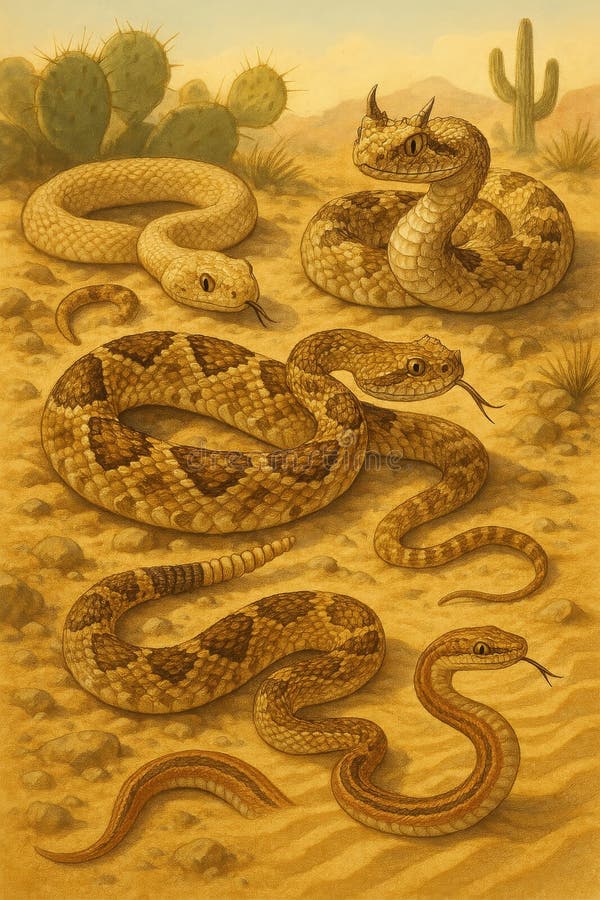 Various Desert Snakes Displayed in a Natural Environment in the Arid ...