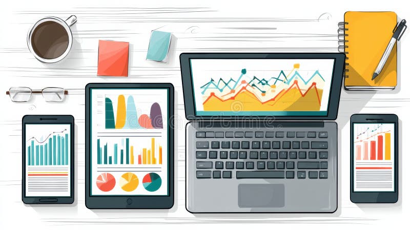 Multi-device Flatlay Showcasing Graphs on Tablet, Phone, and Laptop in ...