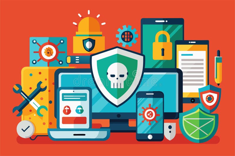 Various Devices and Icons Represent Malware Protection, Emphasizing ...