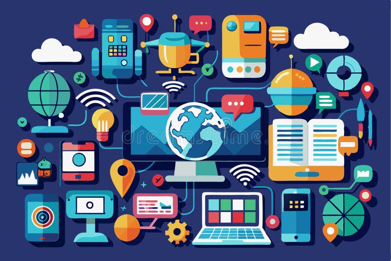 Various Digital Gadgets and Technologies Illustrate a Connected World ...