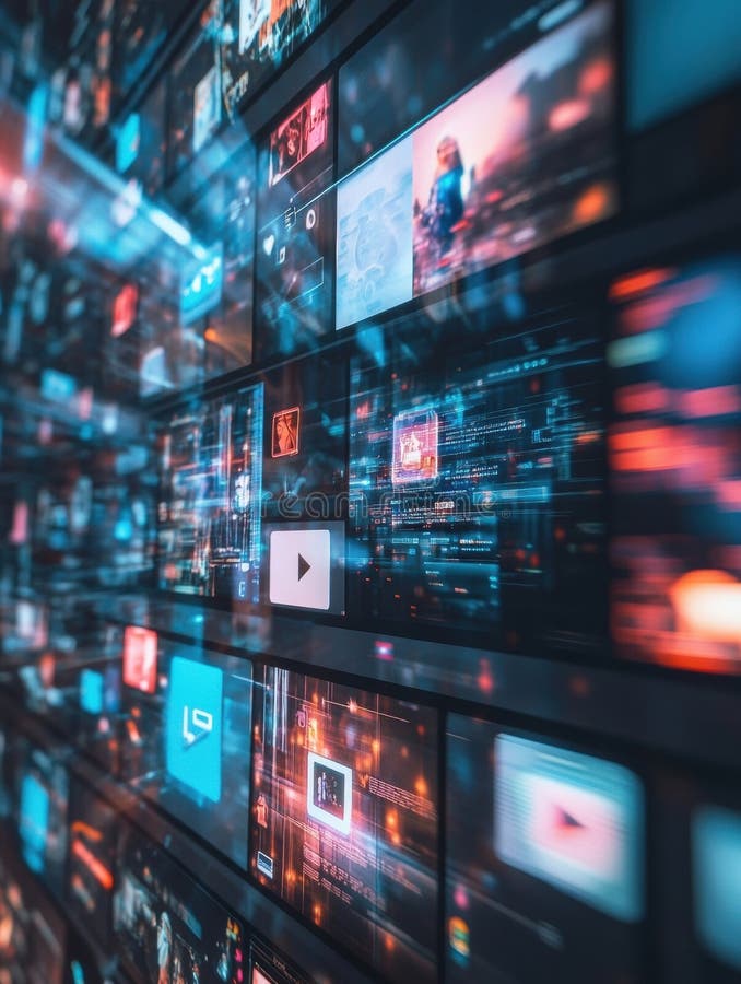 Various Digital Screens Display Colorful Social Media Interfaces ...