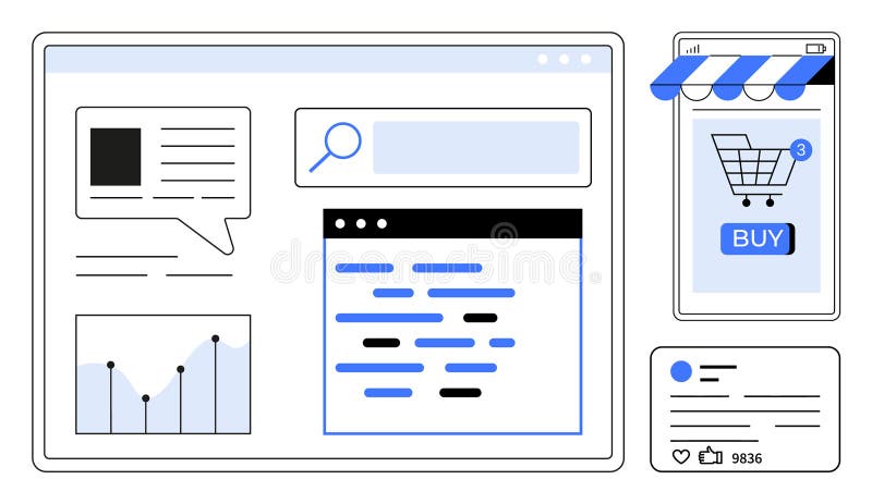 Digital Marketing and E-commerce Elements in Flat Vector Design Stock Vector - Illustration of ...