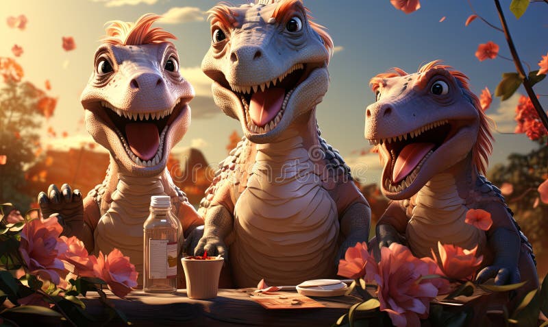 Group of Dinosaurs Standing Together Stock Photo - Image of stegosaurus ...