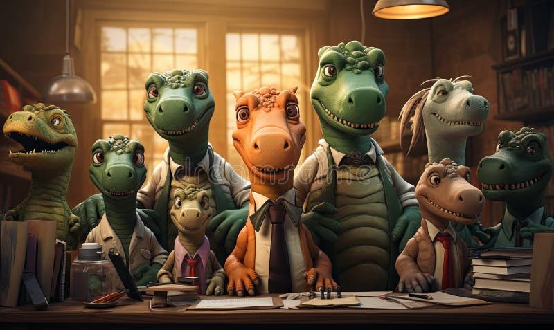 Group of Dinosaurs Standing Together Stock Image - Image of species ...