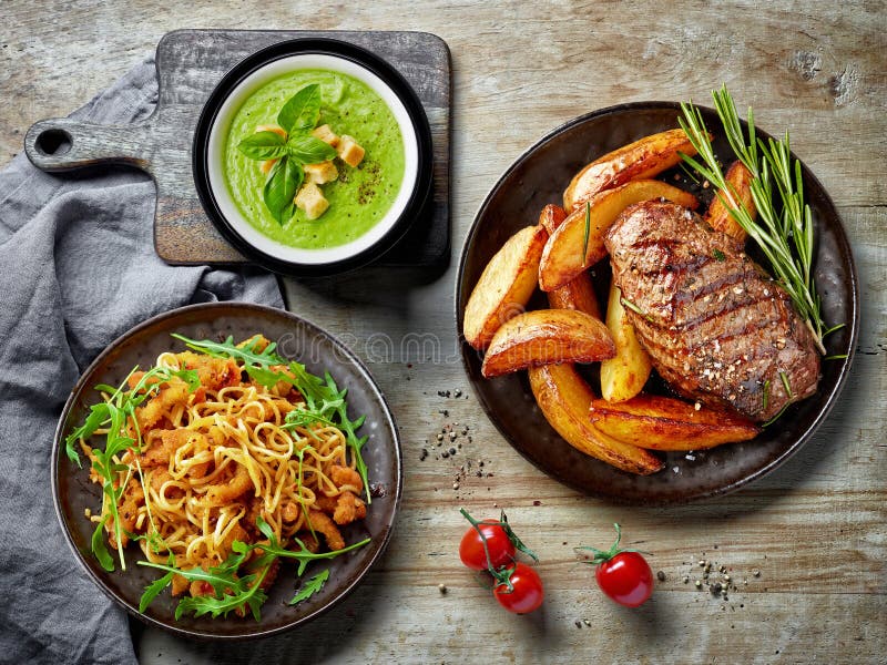 Various Dishes on the Dinner Table Stock Photo - Image of healthy ...