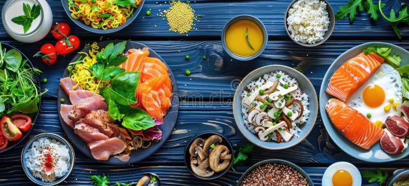 Various Dishes Featuring Different Types of Food are Displayed on the ...