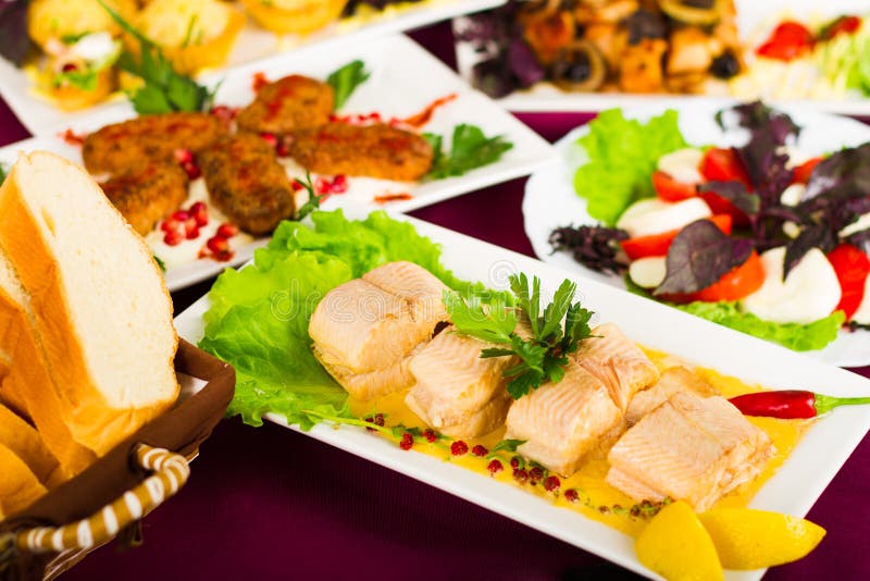 Various Dishes Served on the Table Stock Image - Image of holiday ...