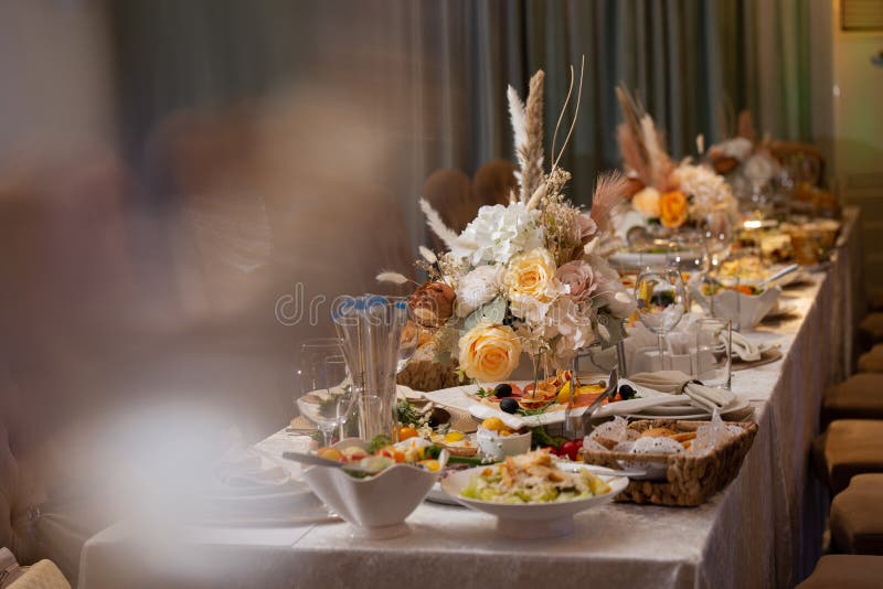 Various Dishes and Snacks on the Buffet Table at the Celebration Stock ...