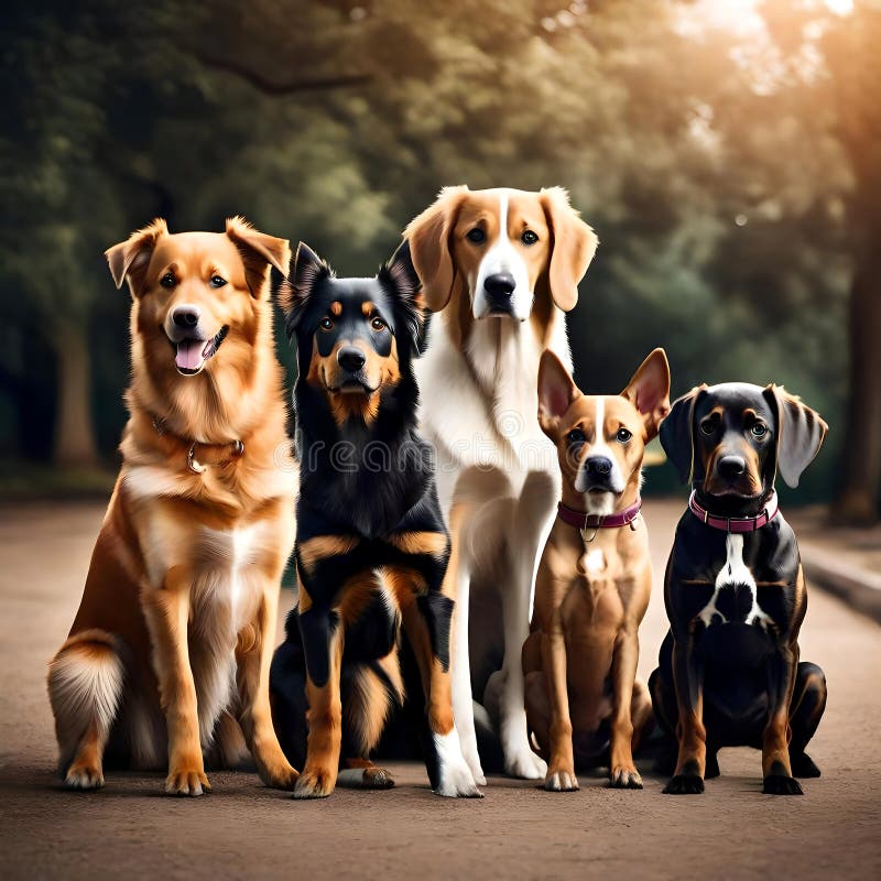 Different Dogs in a Line - Ai Generated Image Stock Illustration ...