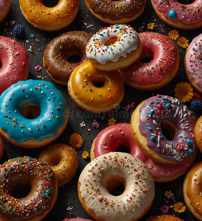 Various Donuts with Different Flavors and Colors. Stock Illustration ...
