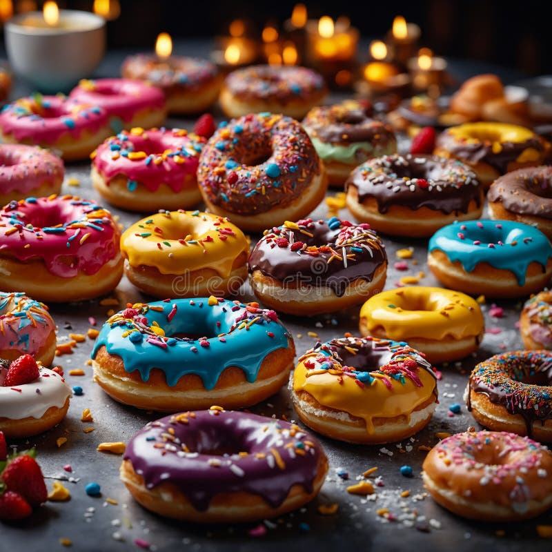 Various Donuts with Different Flavors and Colors. Stock Illustration ...