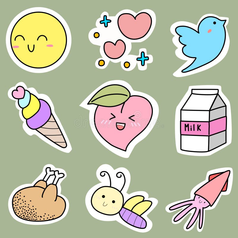 Various Doodle Cartoon Set for Sticker , Paper Print Stock Vector ...