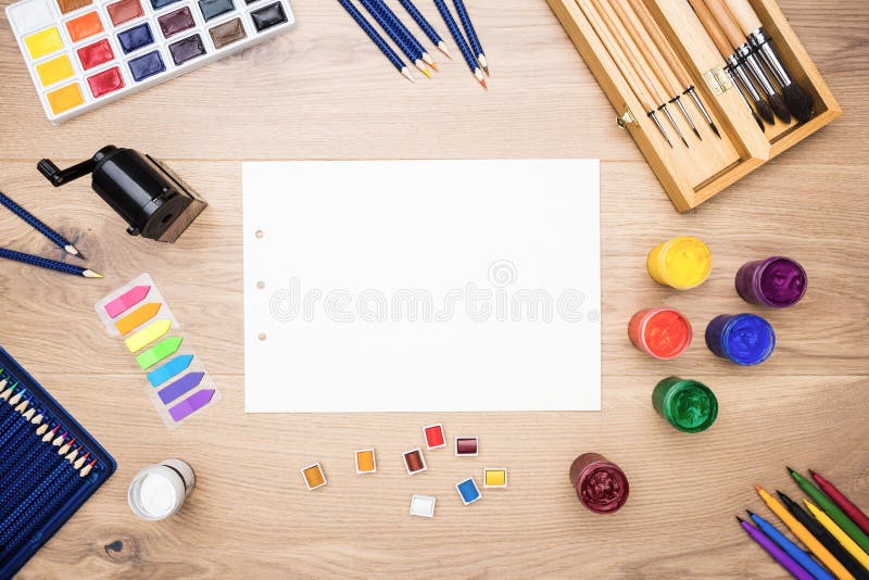Various drawing tools stock photo. Image of empty, desk - 71467992