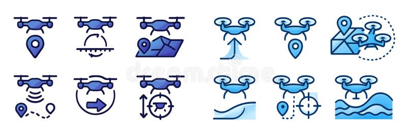 Various Drone Icons Depicting Navigation, Tracking, and Mapping ...