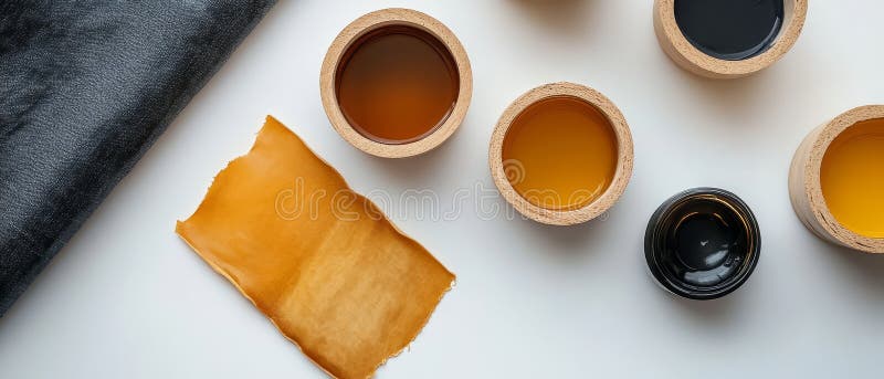 Various Dyeing Materials and Color Samples on a White Background ...