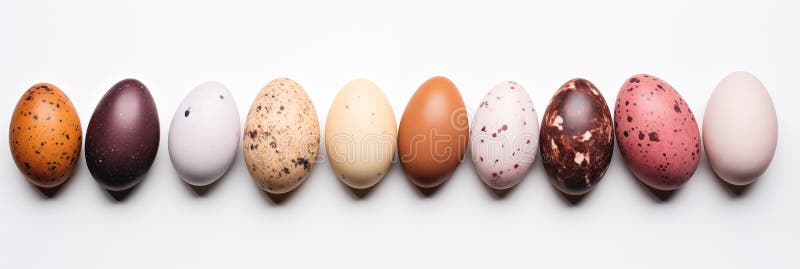 Various Easter Eggs Aligned on White Background Banner. Panoramic Web ...