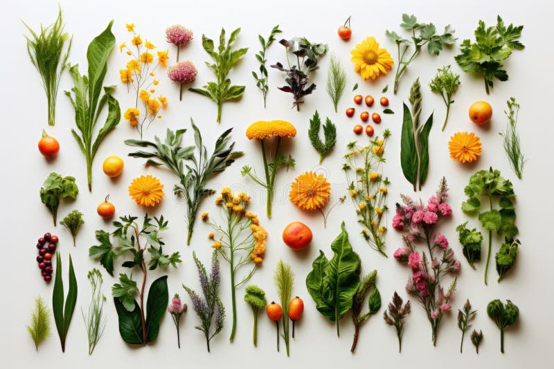Various Edible Plants Arranged in a Flat Lay Stock Image - Image of ...