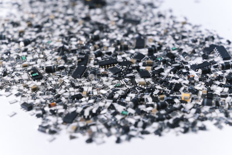 Various Electrical Components for Circuit Board Mixed and Scattered on ...