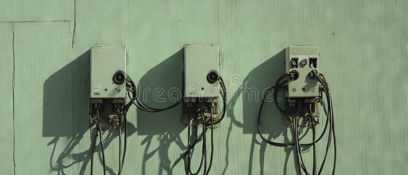Various Electrical Outlets and Plugs Mounted on a Textured Wall in a ...