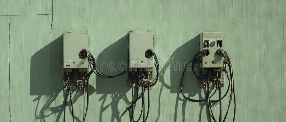 Various Electrical Outlets and Plugs Mounted on a Textured Wall in a ...