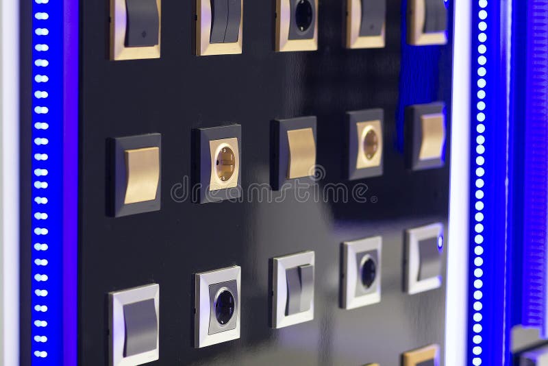 Various Electrical Switches and Sockets on the Stand in the Store Stock ...