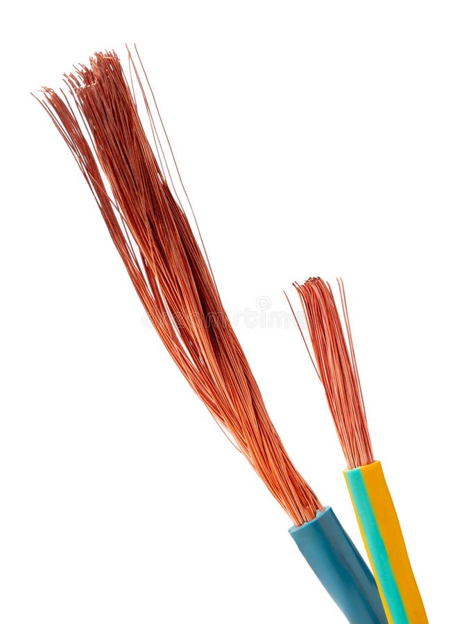 Various Electrical Wires with Exposed Copper Strands on White ...