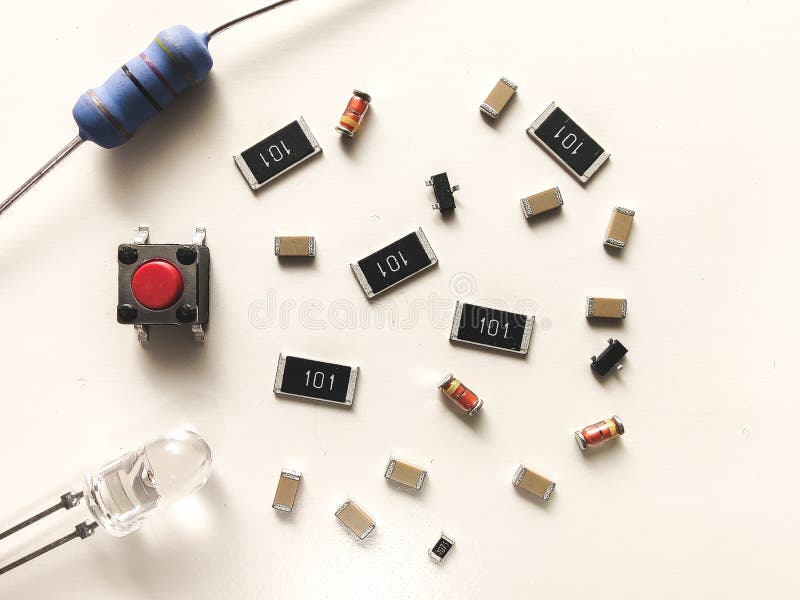 Various Electronic Components, Resistance, Capacitors, Diodes, Tact ...