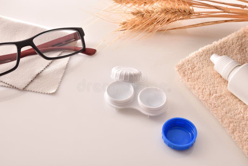 Various Elements for Vision Correction on Cream Table Elevated View ...