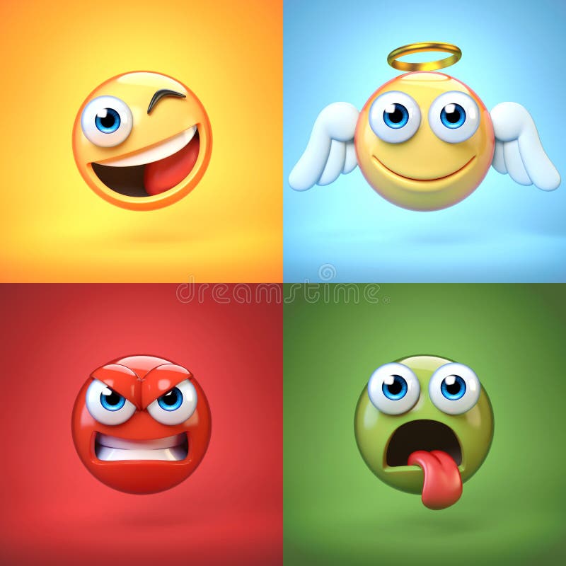 Various Emoticon on Colorful Backgrounds, Emojis Collection, 3d ...