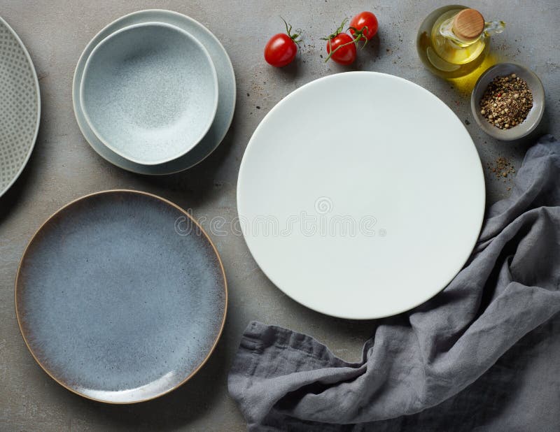 Various empty plates stock image. Image of meal, napkin - 179918481