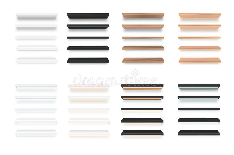 Various Empty Wooden Store Shelves Set. Grocery Rack Stock Vector ...