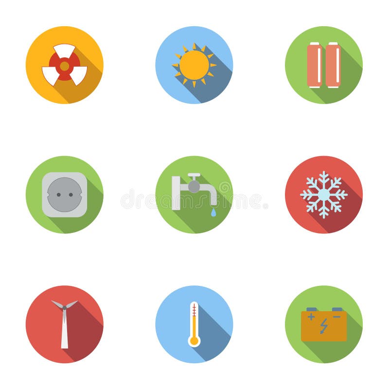 Various Energy Icons Set, Flat Style Stock Vector - Illustration of ...