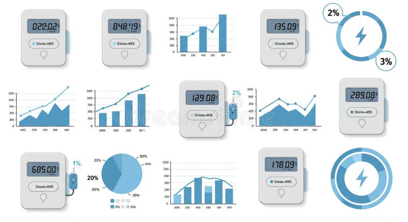 Various Energy Meters and Charts Visually Represent Data. the Meters ...