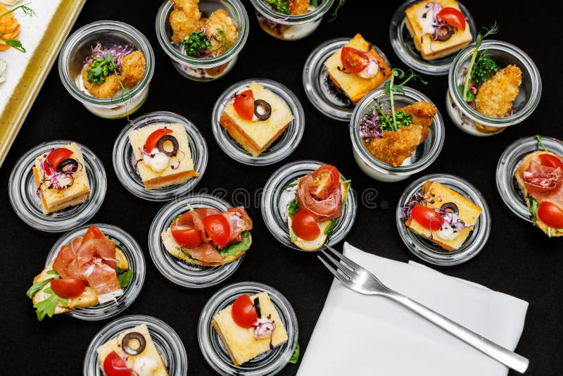 Various Event Snacks in the Glasses, Top View. Stock Image - Image of ...