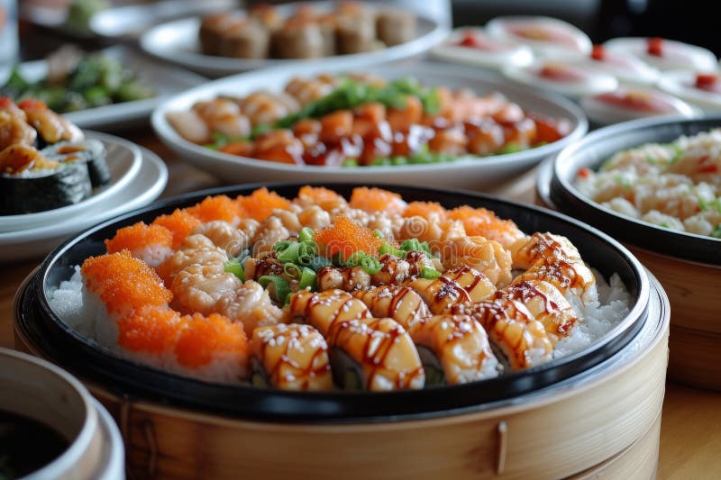 Various Examples of Asian Foods and Ingredients Stock Illustration ...