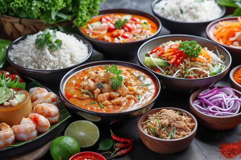 Various Examples of Asian Foods and Ingredients Stock Illustration ...