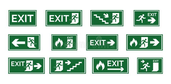 Various Exit Signs Isolated on White Background. Exit Sign Collection ...