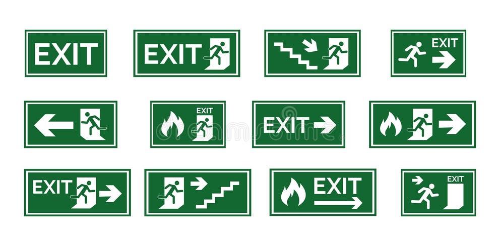 Various Exit Signs Isolated on White Background. Exit Sign Collection ...