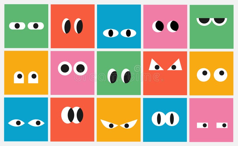 Various Eyes with Different Emotions. Square with Abstract Geometric ...