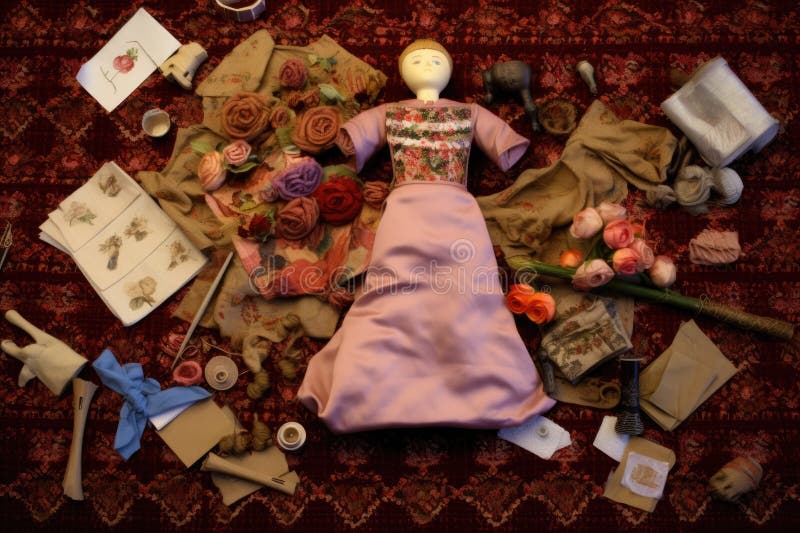 Various Fabrics and Materials Used in Doll Making Stock Illustration ...