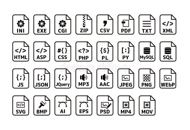 Various File Formats Vector Icon Illustration Set Stock Vector ... Various File Formats Vector Icon Illustration Set Stock Vector ...