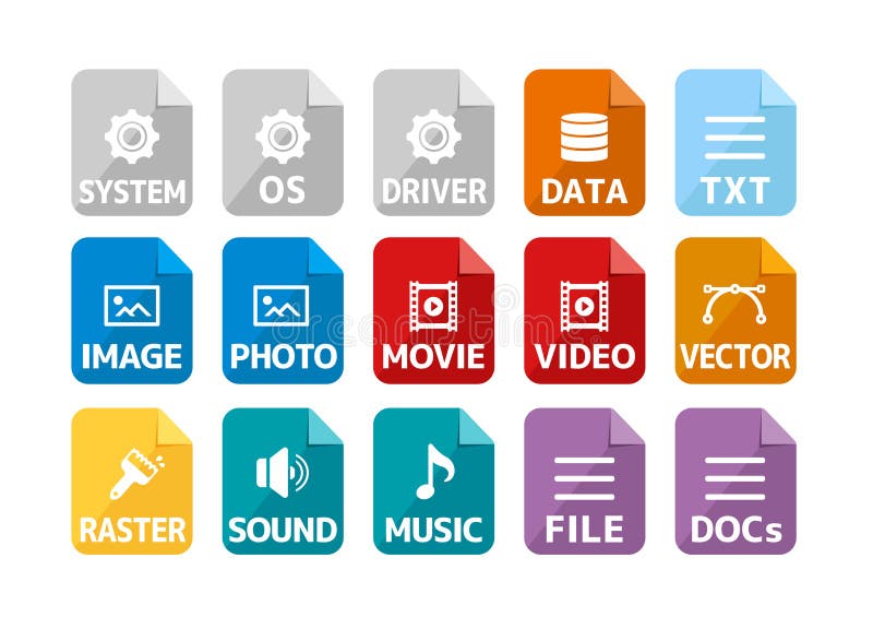 Various File Types Vector Icon Illustration Set Stock Vector ...