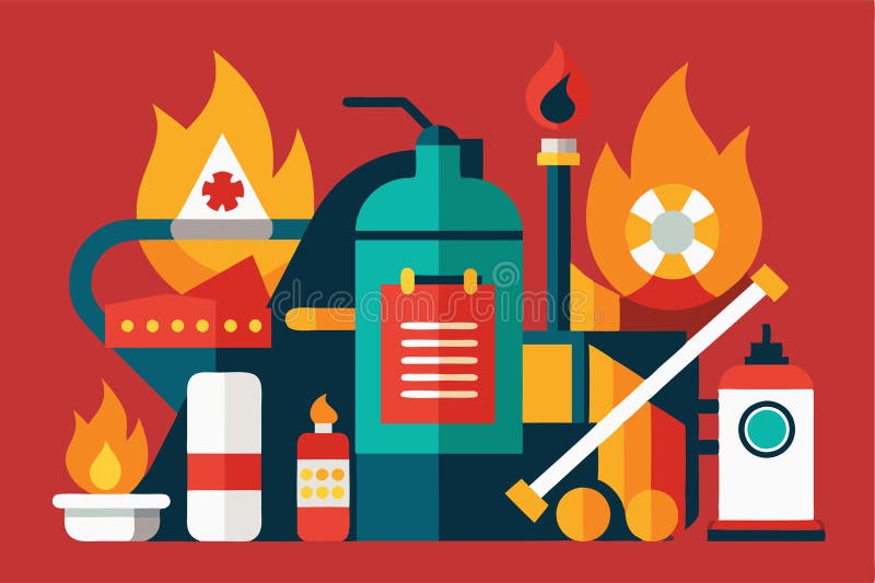 Various Fire Prevention Tools Illustrated with Flames, Emphasizing the ...