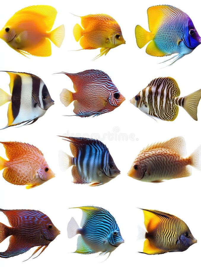 Various Fish Species on White Stock Image - Image of varieties, scene ...