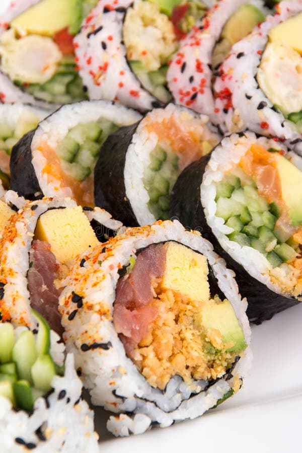 Various fish sushi plate stock image. Image of shrimp - 81351001
